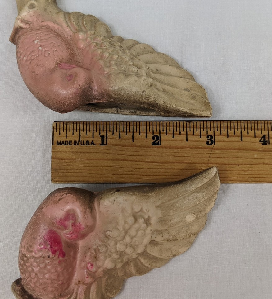 VTG Pair Pink Mini Parakeet Wall Pocket Vase Chalkware Art Deco Bird ...