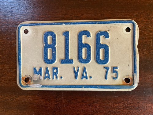 1975 Virginia MOTORCYCLE License Plate MAR 75 VA Tag 8166 | eBay