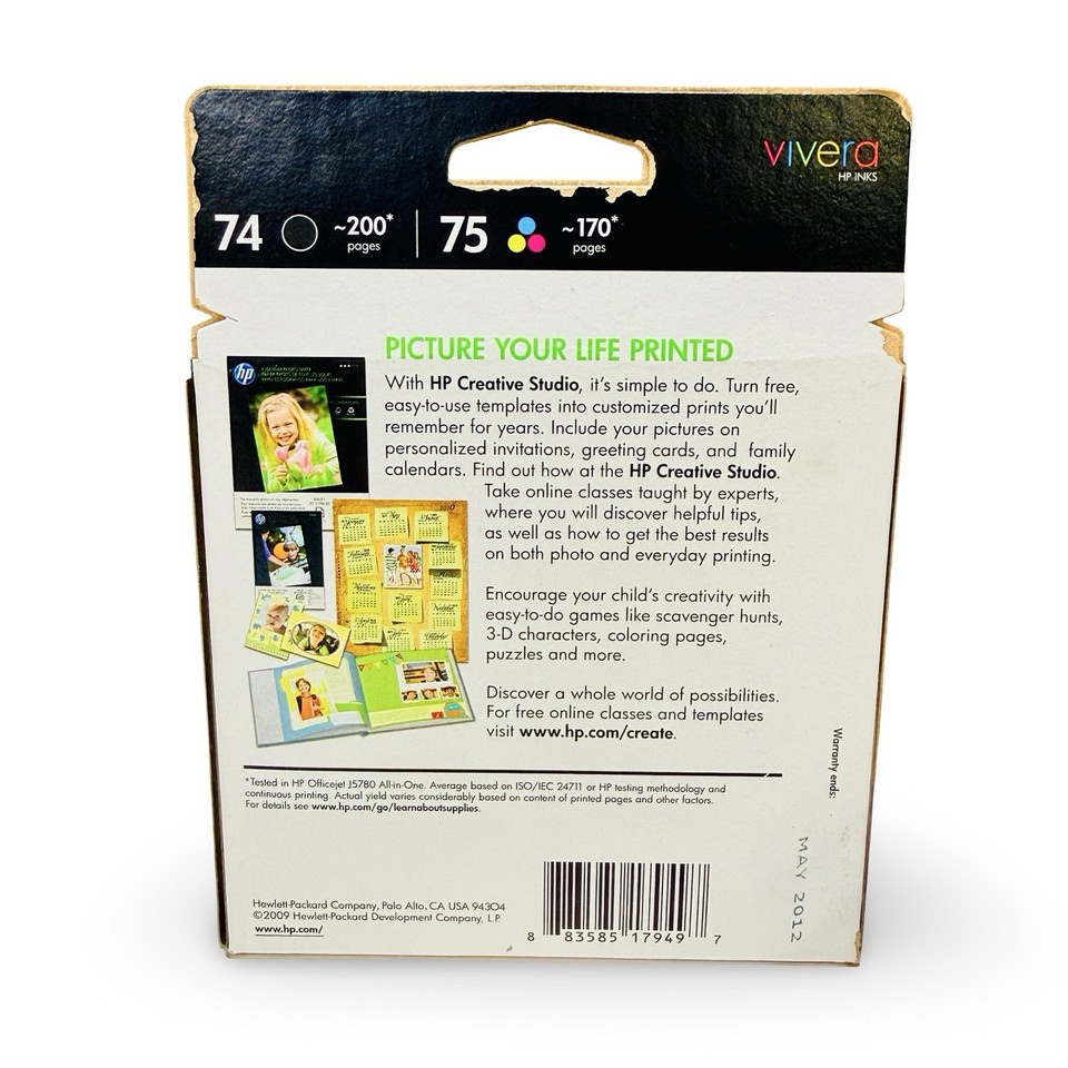 Genuine HP 74 Black & 75 Tri-Color Ink Cartridge Combo | Open Box ...