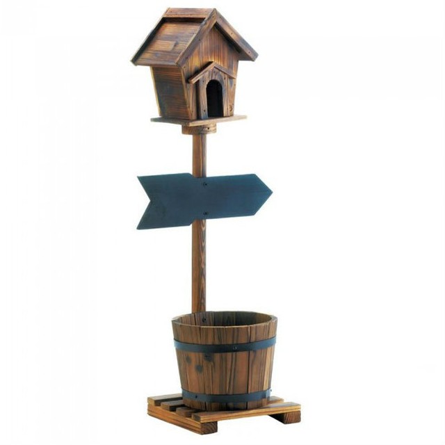Summerfield Terrace Welcome Birdhouse Rustic Barrel Planter - 10018437 ...