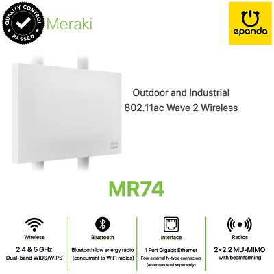 Cisco Meraki MR74 Outdoor Wave 2 Wireless Access Point MR74-HW MU-MIMO ...