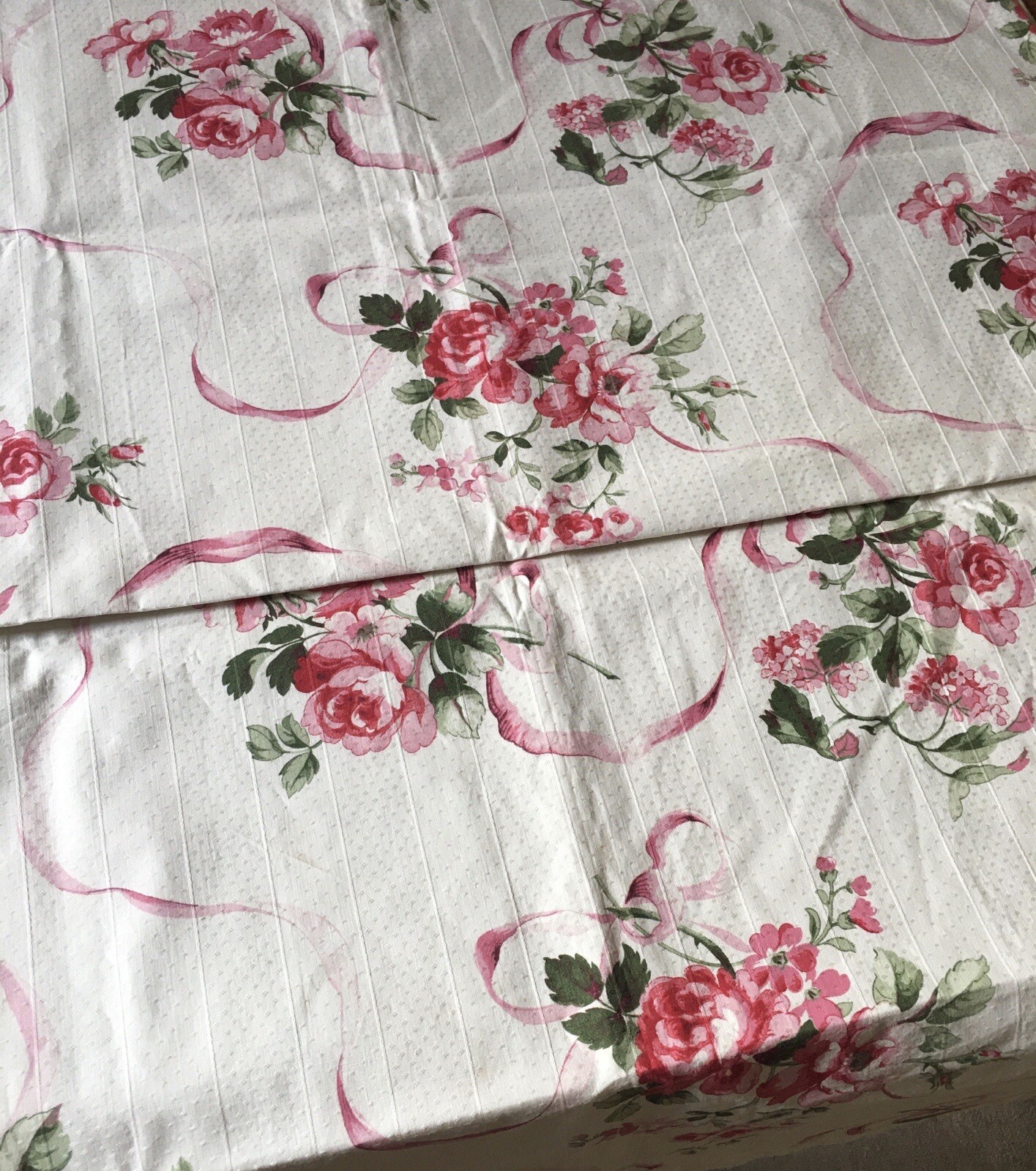 Gorgeous 19thc Antique French Floral Roses Ribbon Garland Cotton Fabric ...