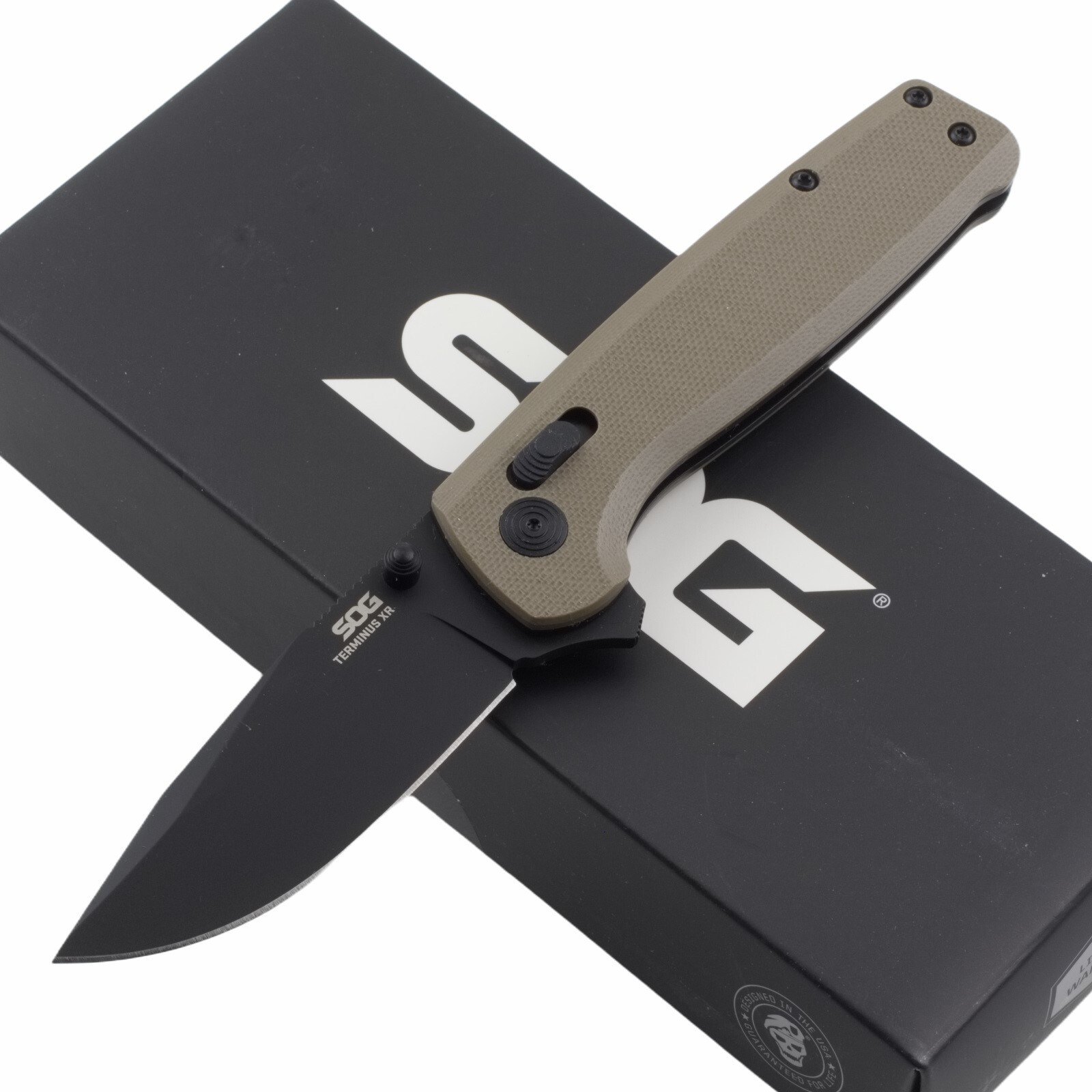 SOG Terminus XR Lock Folding Knife Tan G10 Handle Pocket Clip | eBay