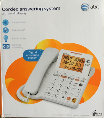 AT&T CL4940 Corded Standard Phone with Answering System and Backlit ...