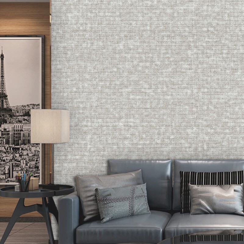 Plain Grey Textured Wallpaper Thick Embossed Woven Linen:Effect Wall ...