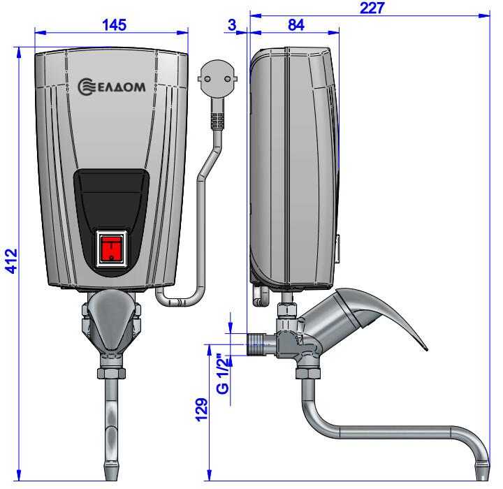 Klein Durchlauferhitzer Eldom 3,5 KW mit Einhebelmischer und Kabel | eBay.de