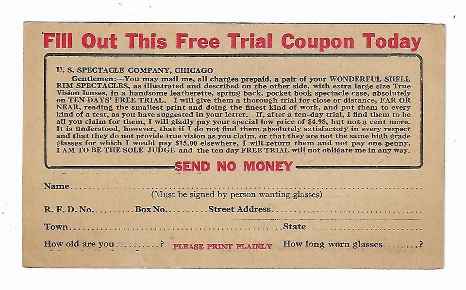 Old Advertising Postcard US Spectacle Chicago Eyeglasses Shell Rim ...