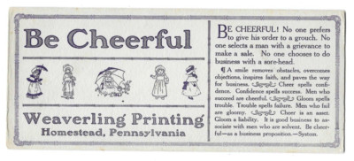 Advertising Premium Blotter Weaverling Printing Homestead PA Cheerful ...