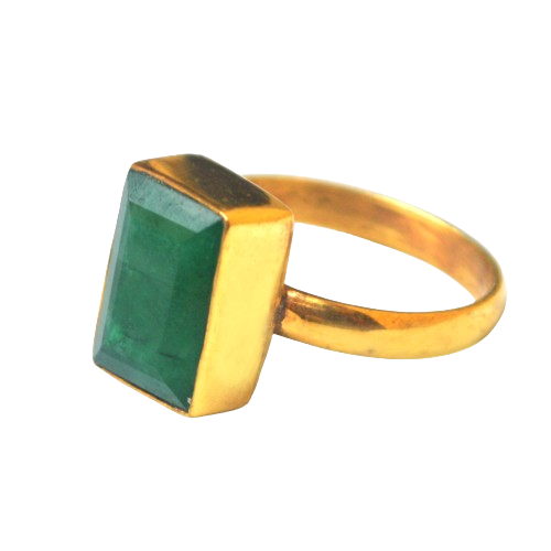 Rectangle Cut Raw Emerald Gemstone 14K Yellow Gold Handcrafted Women's ...