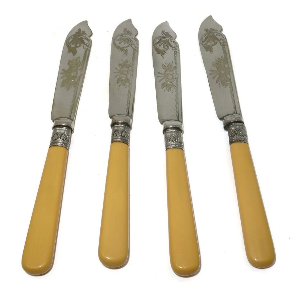 Antique EPNS Silver Bakelite Handle Etched Fish Knife, 8 3/8" Set of 4 ...