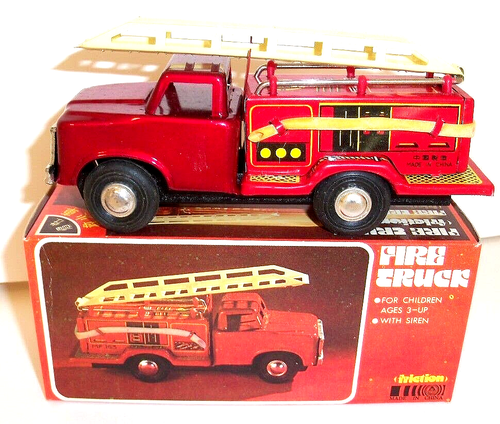 Vintage FIRE ENGINE LADDER TRUCK Tin Litho Friction toy MF163, 1988 | eBay