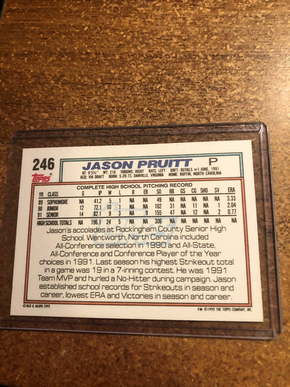 1992 Topps Baseball # 246 Draft Pick Jason Pruitt RC | eBay