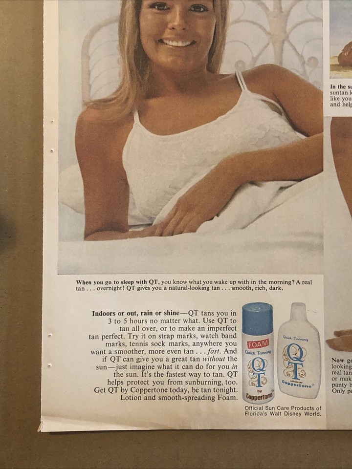1972 Coppertone QT Suntan Lotion PRINT AD Quick Tanning Natural Look ...