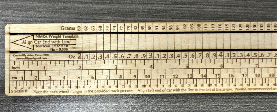NMRA Weight Template Scale for Sn3 Rolling Stock - Laser Cut 3mm 14 ...