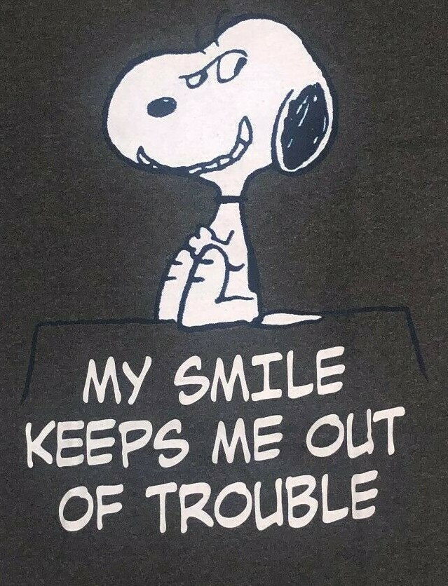 Peanuts Snoopy Boy's My Smile Keeps Me Out Of Trouble Medium | eBay
