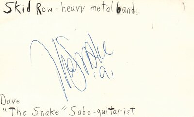 Dave The Snake Sabo Guitarist Skid Row Rock Metal Band Signed Index ...