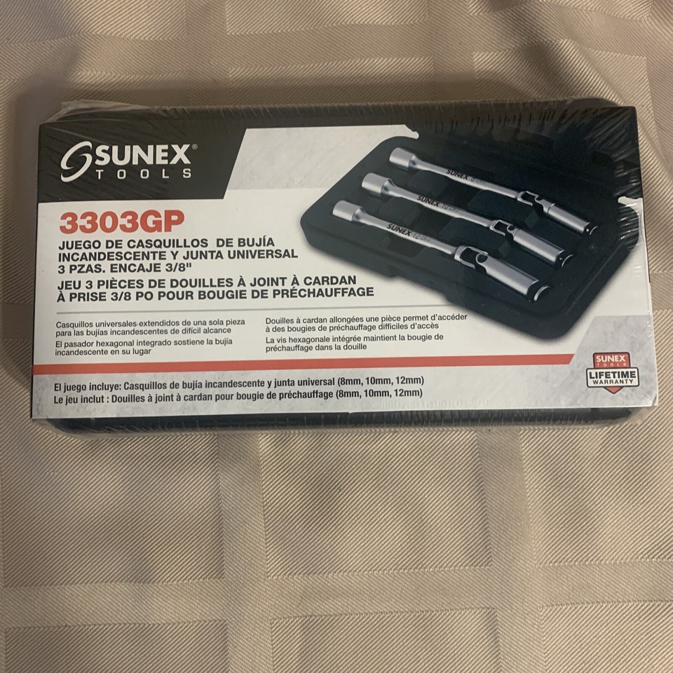 Sunex 8 to 12 mm Swivel 6-Point Universal Joint Glow Plug Socket Kit 3 ...