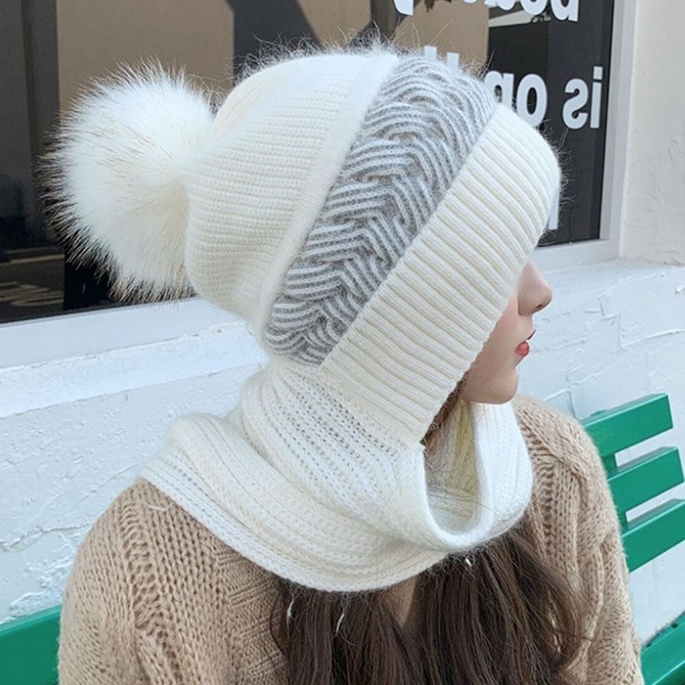Knitted Integrated Cap Scarf Thickening Ear Protection Cap Neck Warmer ...