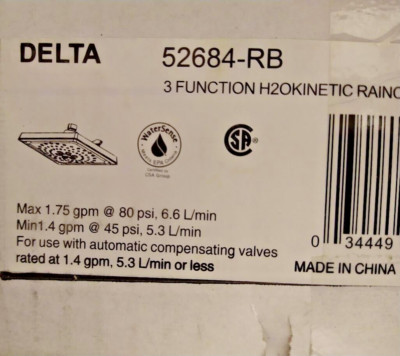 Delta 52684-RB 7-5/8" Square 1.75 GPM Multi Function Shower Head ...