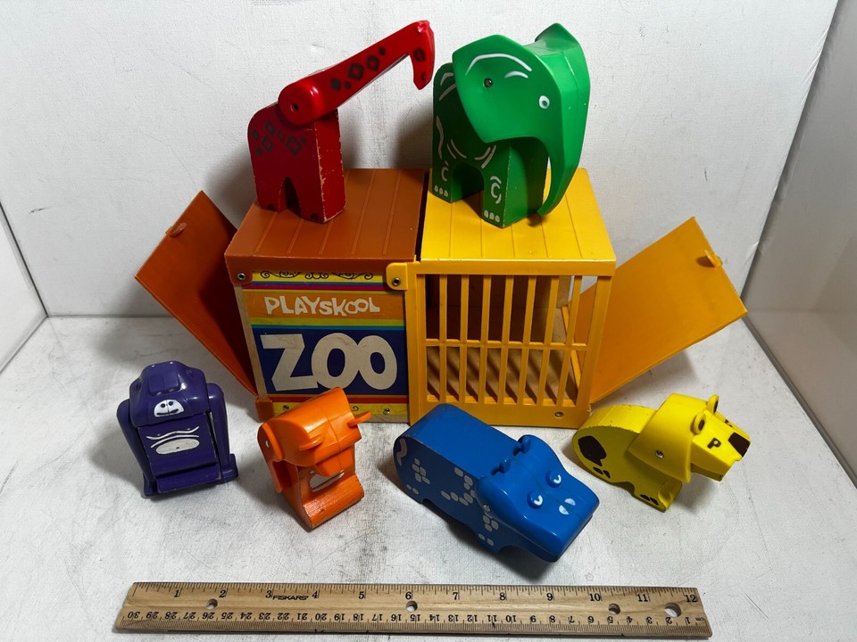 Vintage 1971 Playskool Lock Up Zoo Wood Cage Wooden Animals Playset | eBay