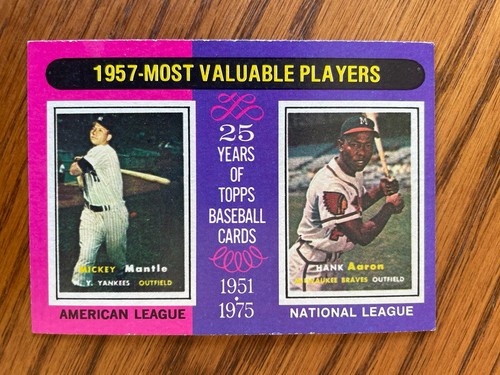 1975 Topps #195 '57 MVP's Mickey Mantle Hank Aaron HOF EXMT, Ships Free ...