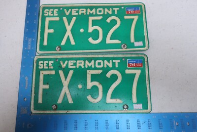 Vermont License Plate Tag VT Pair Set 1976 76 Natural Sticker FX-527 FX ...