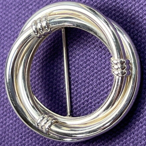Vintage Double Circle 1 3/8" round 0.925 Sterling Silver BROOCH Pin ...