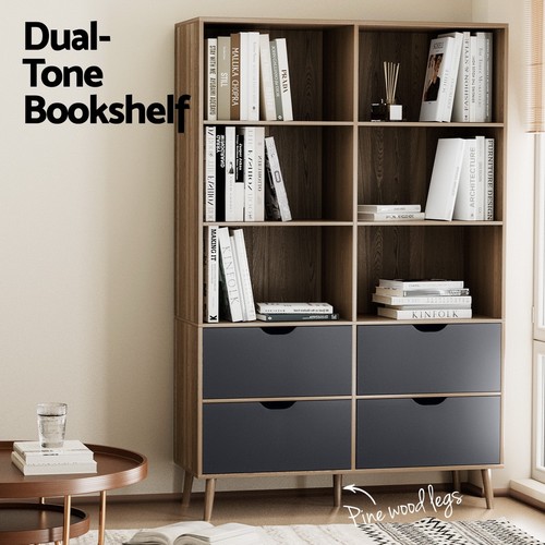 Artiss Bookshelf Display Book Cube Shelves Storage 4 Drawers Bookcase ...