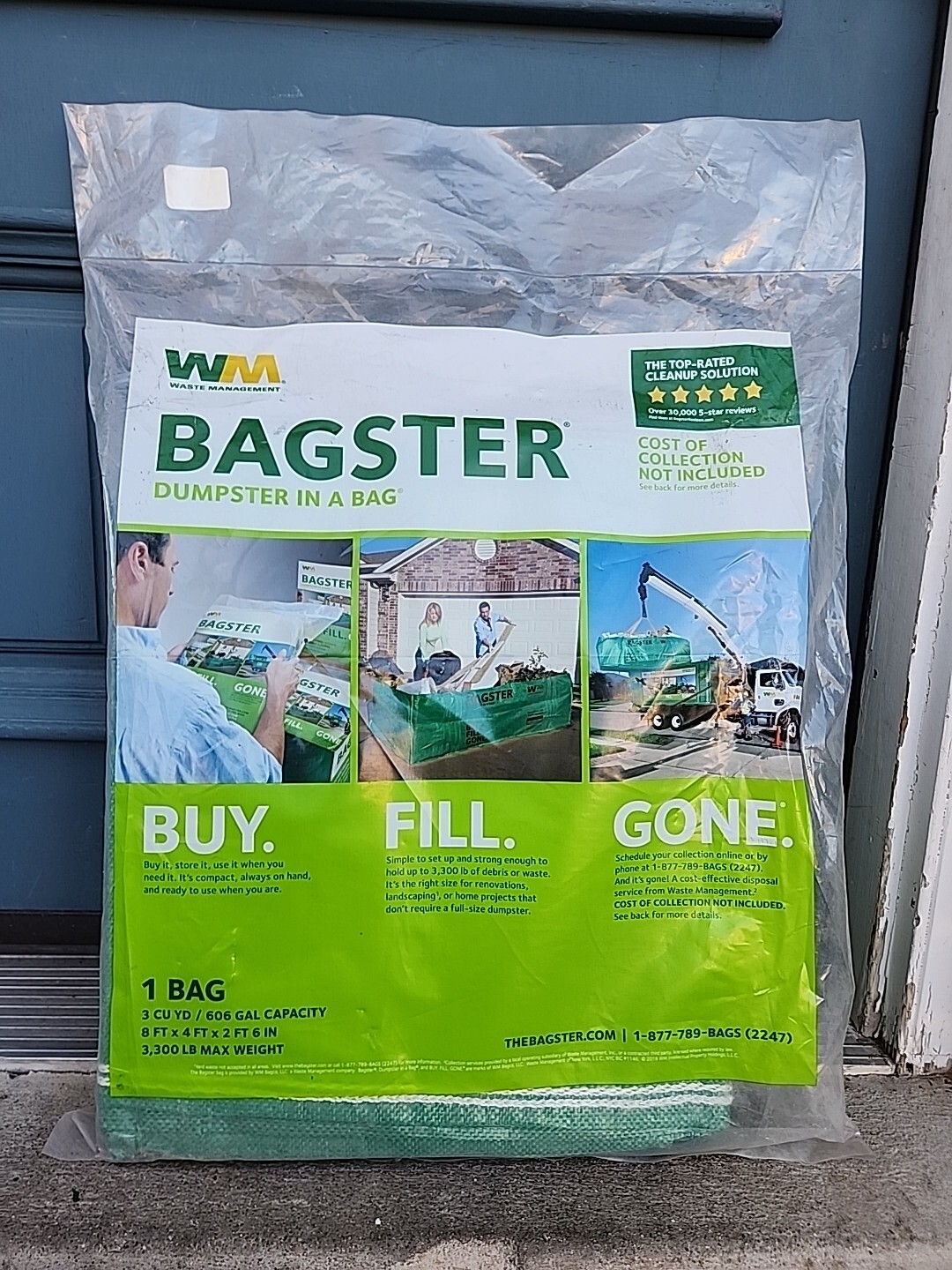 WM Green Waste Management Bagster Dumpster In A Bag 8' x 4' x 2' 6" New ...