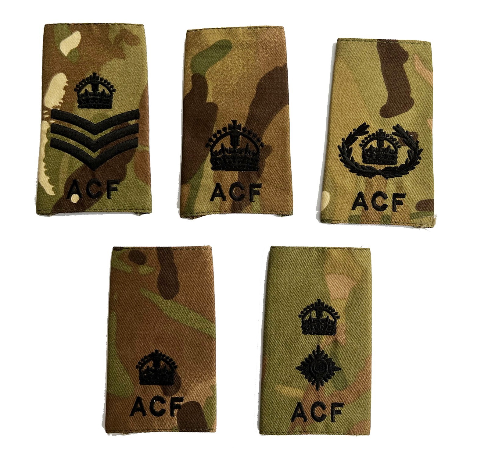 Pair ACF MTP Rank Slides Epaulettes Black Thread - Kings Crown (Army ...
