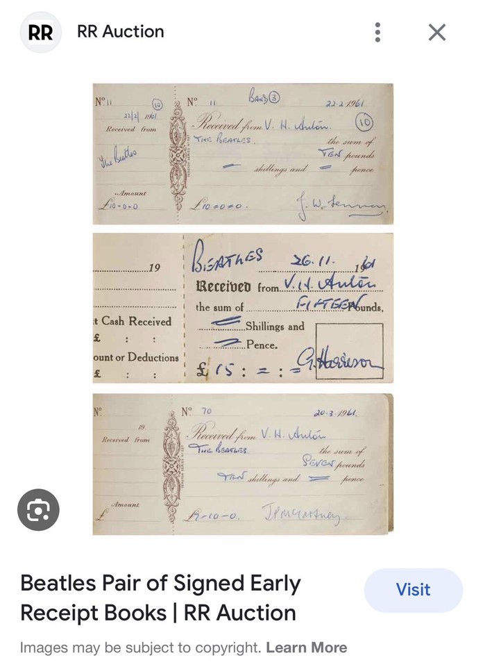 SIGNED Early BEATLES AUTOGRAPH Paper 1960 Or 1961 Lennon McCartney Rare ...