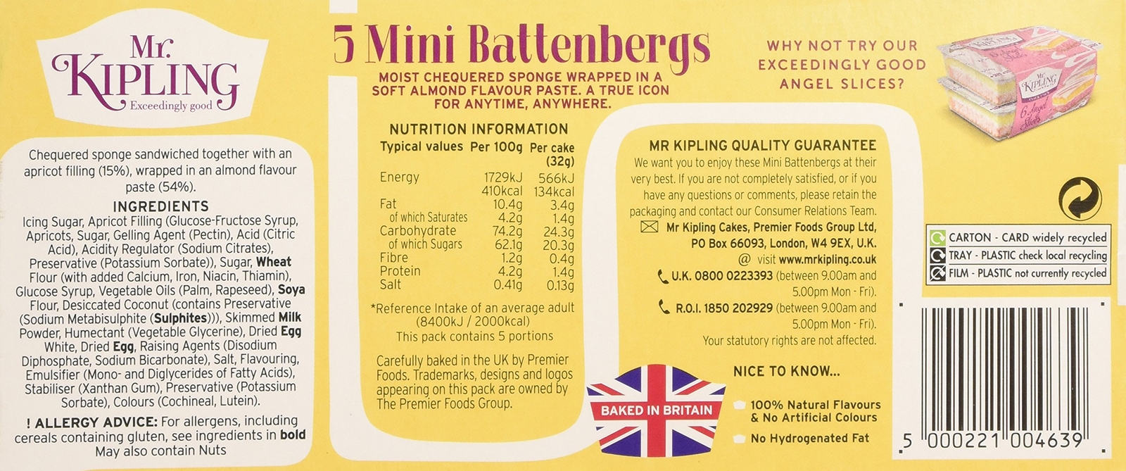 Mr Kipling Mini Battenberg Cake 5 Count Checkered Sponge with Apricot ...