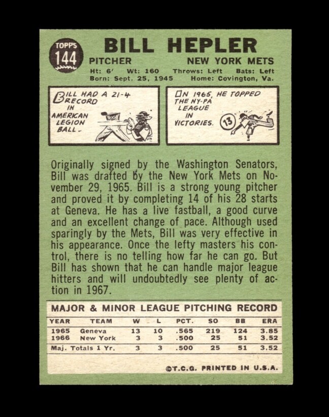 1967 Topps Set-Break #144 Bill Hepler NM-MT OR BETTER *GMCARDS* | eBay