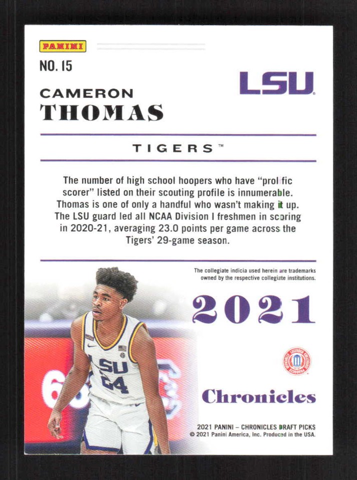 Cameron Thomas 2021 Panini Chronicles Draft Picks LSU Tigers #15 | eBay