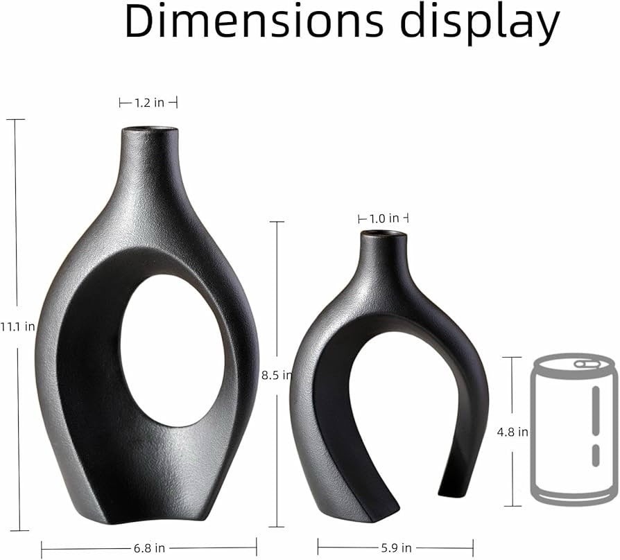 （VYD）XL Black Ceramic Vase Sets of 2 for Modern Home Decor, Eclectic ...