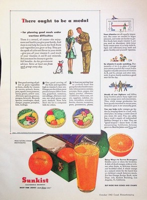 Original 1943 Vintage AD: Sunkist California Oranges Best for Juices | eBay