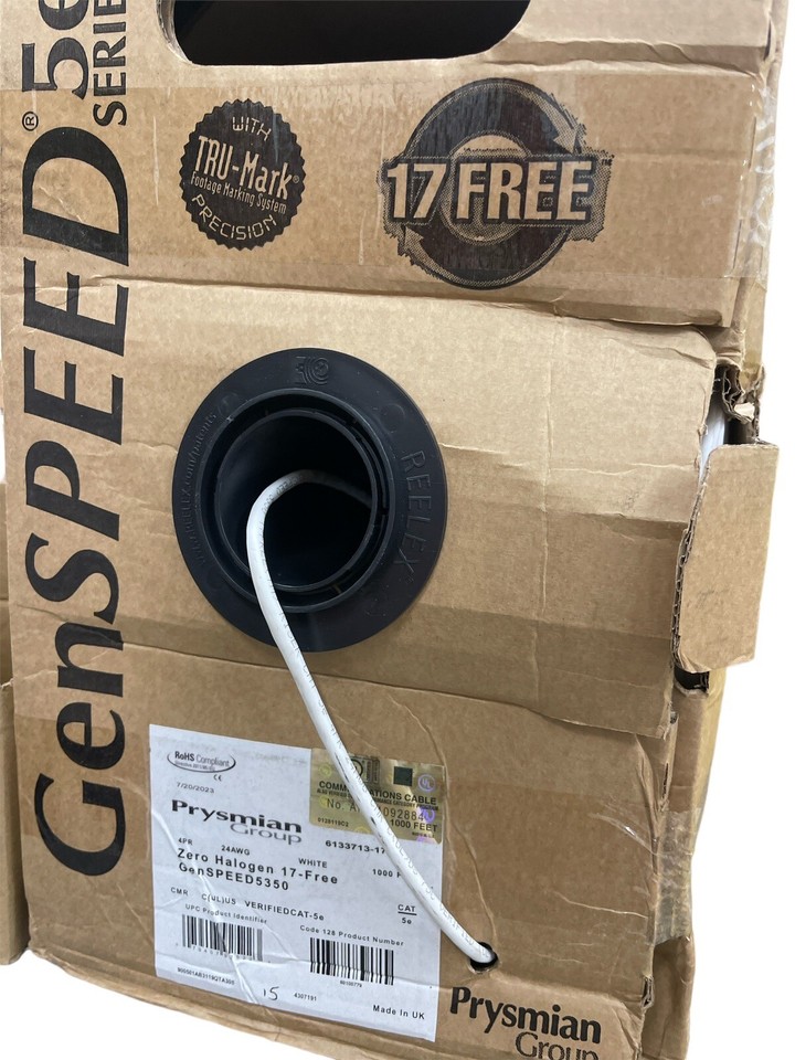 1000 ft Reel Prysmian 24 AWG White GenSPEED Cat 5e Riser Cable | eBay