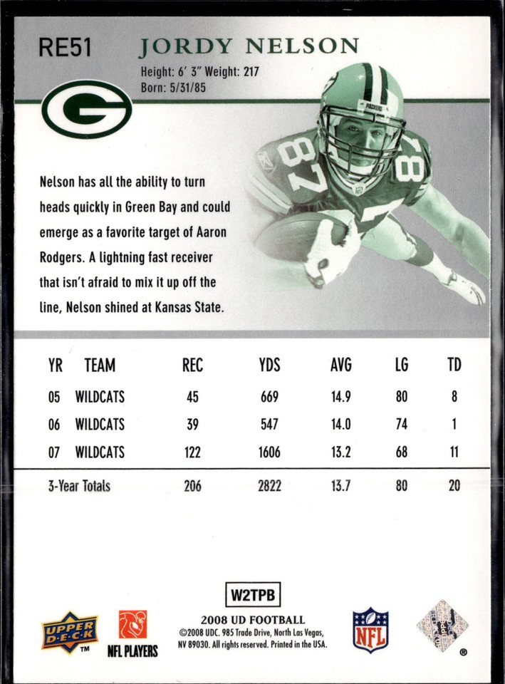 2008 Upper Deck Rookie Exclusives #RE51 Jordy Nelson | eBay