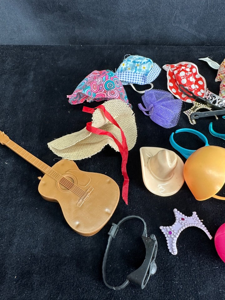 Vtg Doll Accessory Lot Barbie Random Hats Bags Phones Sports Chairs 54 ...