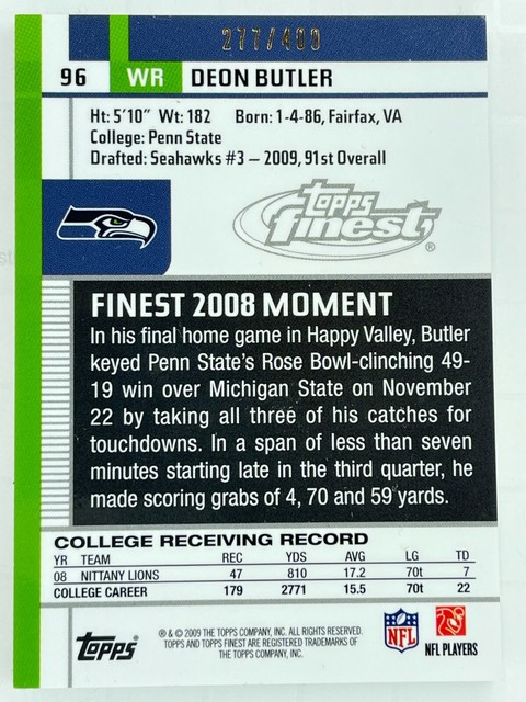 2009 Topps Finest - #96 Deon Butler (RC) for sale online | eBay