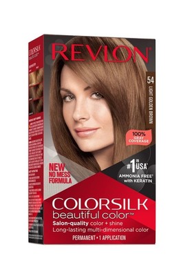 LOT OF 2, REVLON ColorSilk Permanent Hair Color, 54 LIGHT GOLDEN BROWN ...