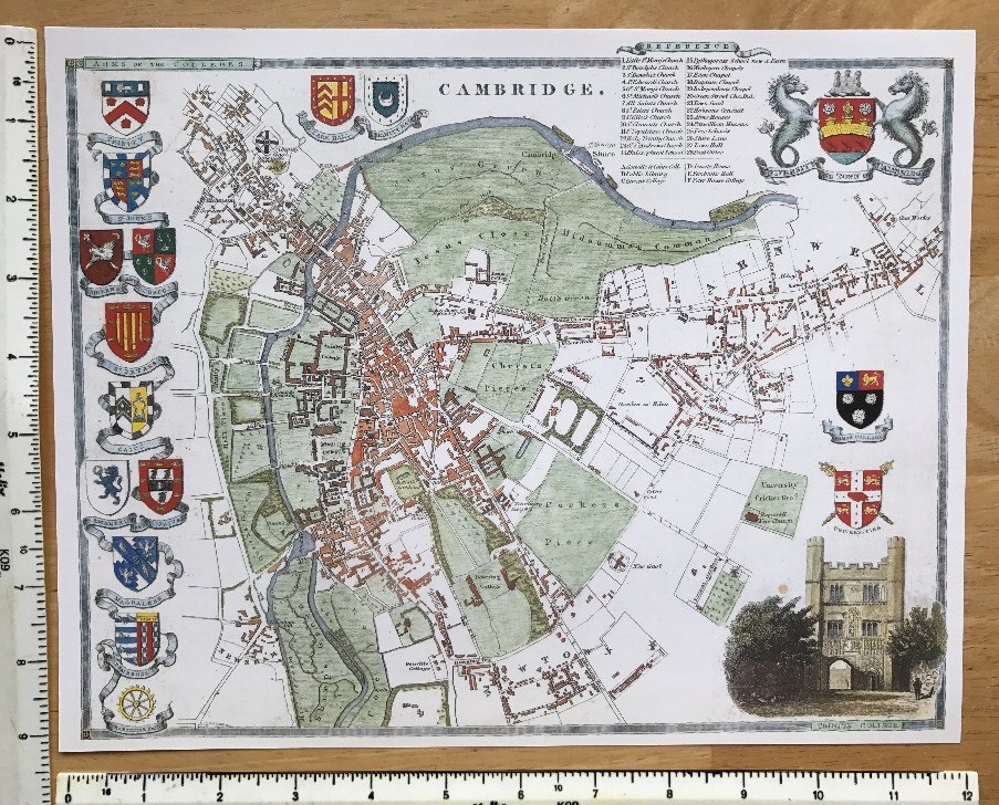 Old Antique Victorian map Cambridge, England: 1800's: 12" x 9" Moule ...