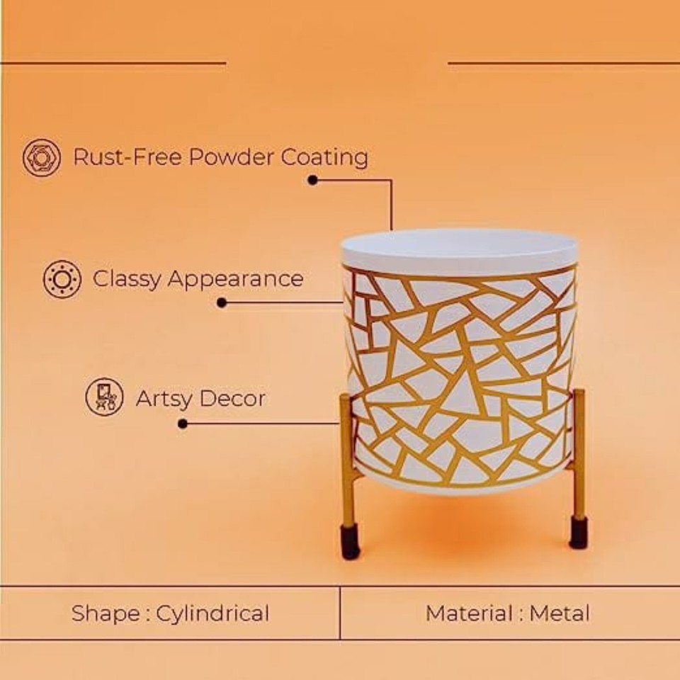 Planter Stand Flower Pot with Plant Garden Metal Indoor Outdoor Side ...