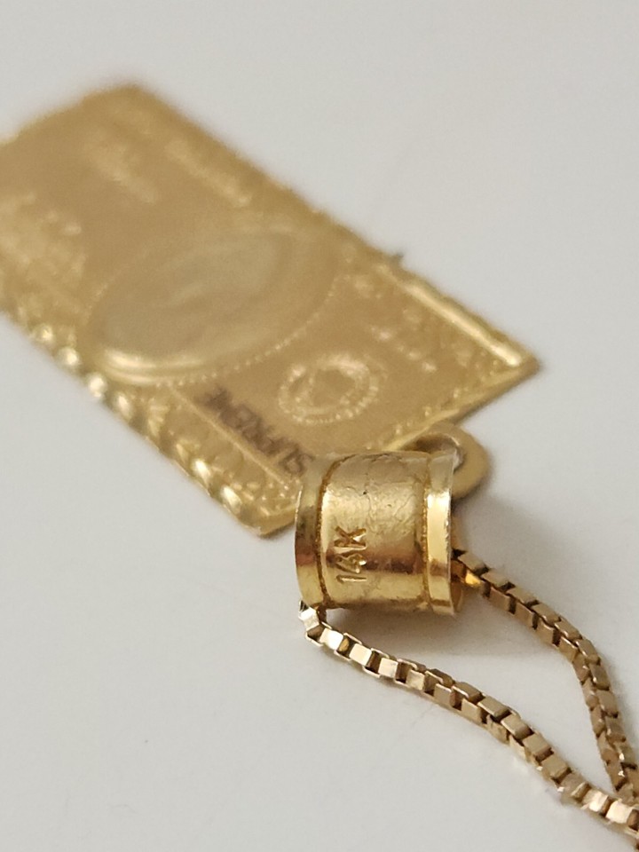 FW17 Supreme 100 Dollar Bill Gold Pendant + chain 14K Yellow Necklace ...