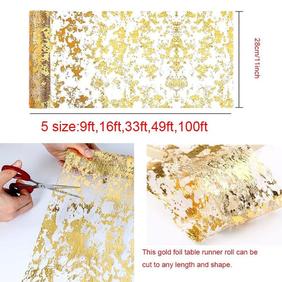 Gold Table Runner Sequin Glitter Foil Metallic Mesh Roll 11 Inch x 49 ...
