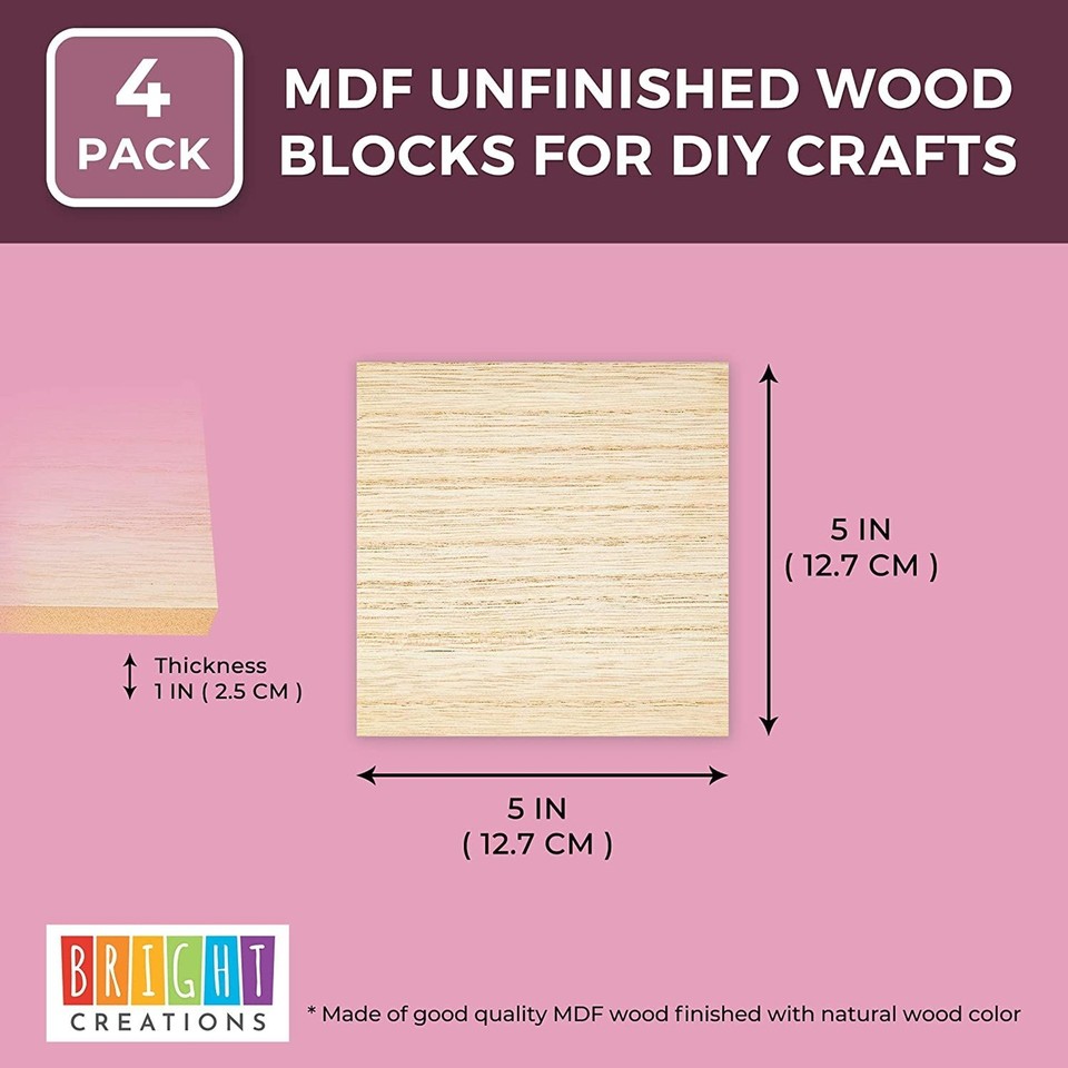 Unfinished MDF Wood Blocks for Crafts, Wooden Square Blocks for DIY (4 ...