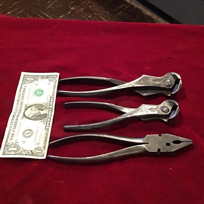 3 antique Kraeuter Wire Nipper Pliers 1850-7'' & 1851-8'' 1841Linesman ...