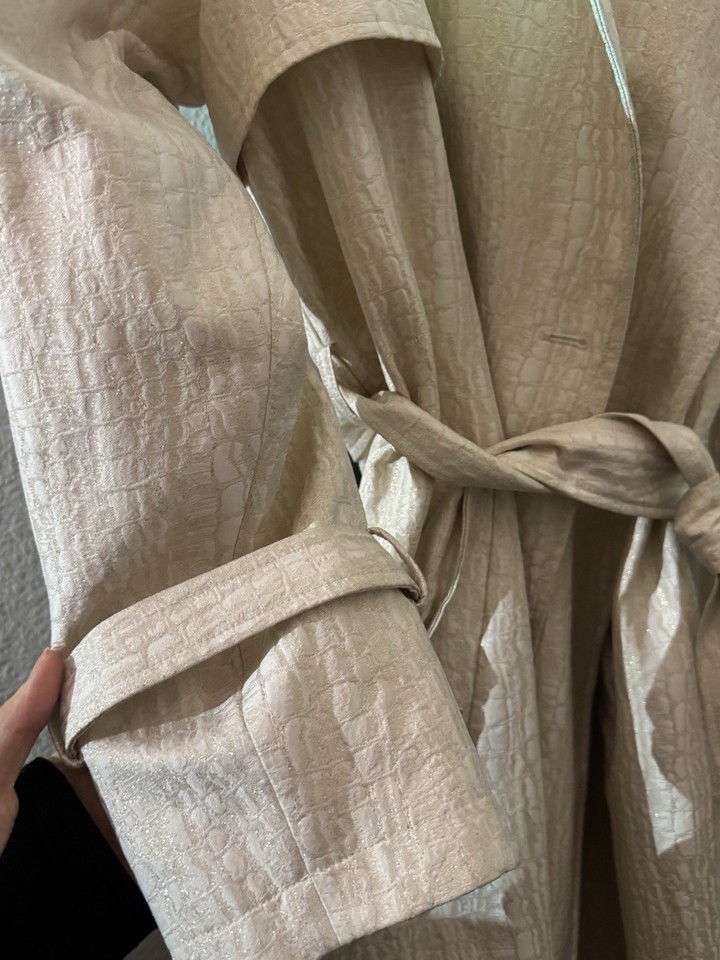 Designer brand Beige Animal Print Long Belted Collared Trench Coat ...