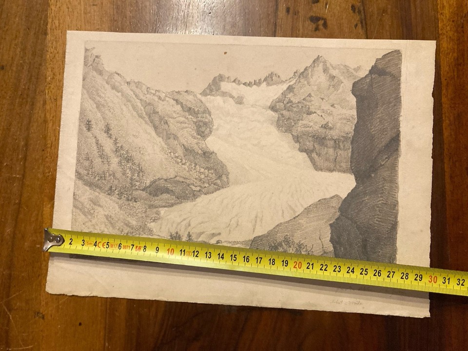 Drawing Xixth 1830 Pencil to Identify Glacier Du Rhone Swiss Alps ...