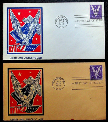 2-FDCs #905-69, 7/4/1942, D.C. UNADDRESSED, 1-YELLOW & 1- WHITE ...